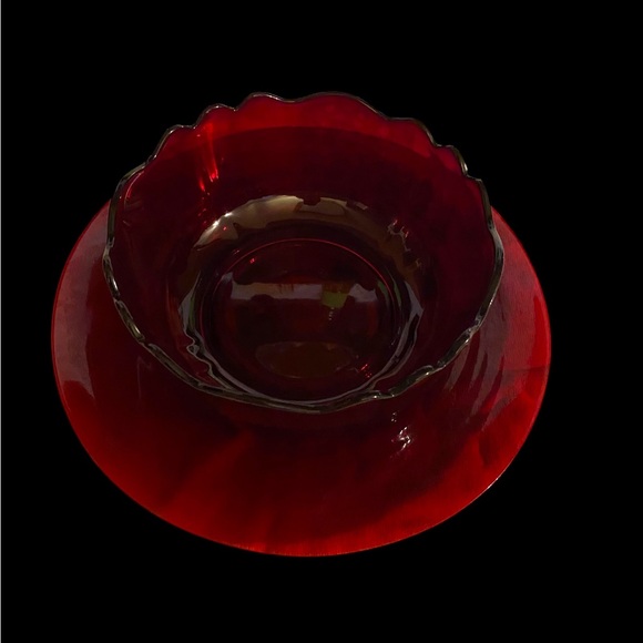 Accents | Antique Large Heavy Ruby Red Glass Bowl With Scallop Edge ...
